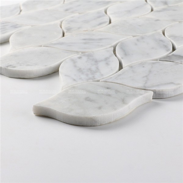 Wholesale Water Jet Bianco Carrara White Marble Leaf Mosaic Tiles | MM ...