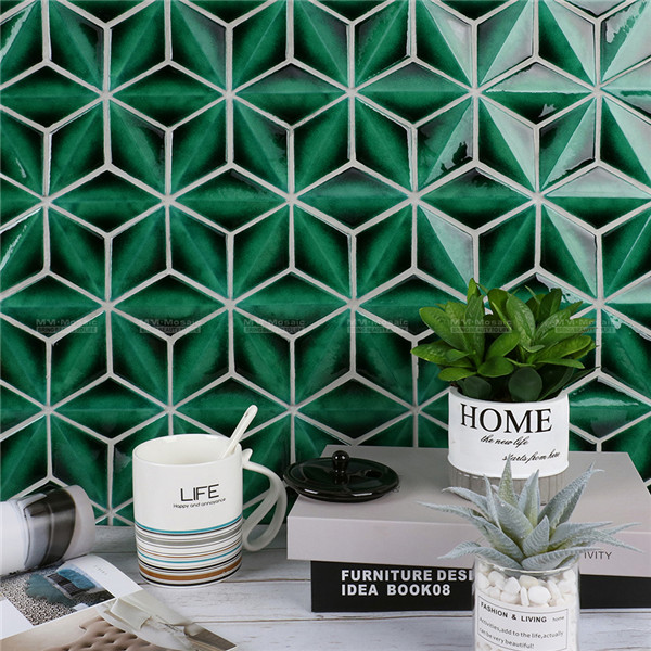 3D Cube Rhombus Porcelain Mosaic Tiles for Kitchen Backsplash Wall ...