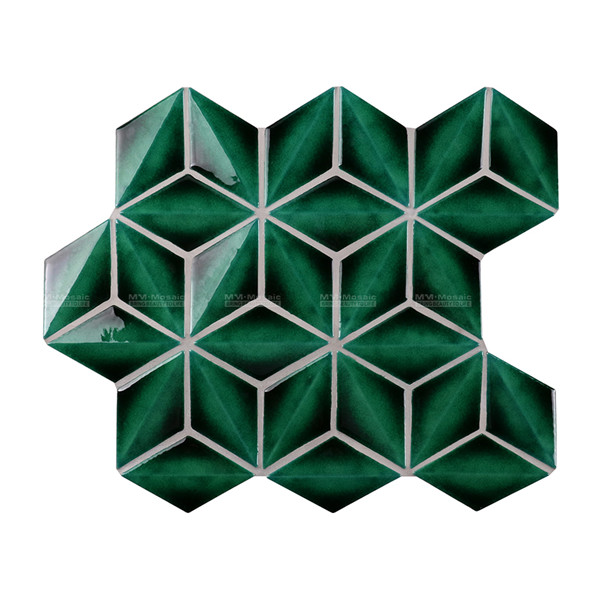 3D Cube Rhombus Porcelain Mosaic Tiles for Kitchen Backsplash Wall ...