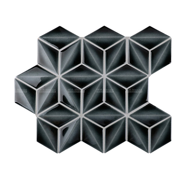 Cube 3D Rhombus Shape Porcelain Mosaic Tiles for Wall Project | MM-Mosaic