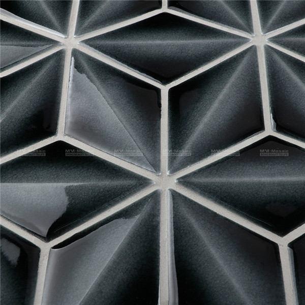 Cube 3D Rhombus Shape Porcelain Mosaic Tiles for Wall Project | MM-Mosaic