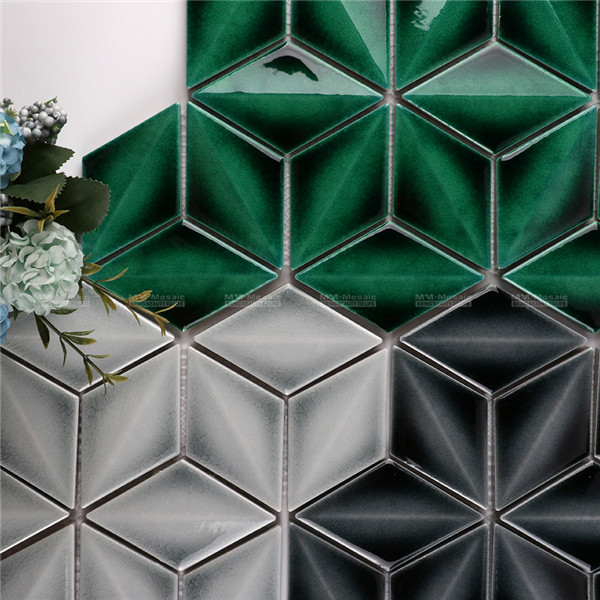 Cube 3D Rhombus Shape Porcelain Mosaic Tiles for Wall Project | MM-Mosaic