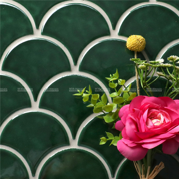 Wholesale Green Fish Scale Mosaic Tiles for Splashback Bathroom Project ...