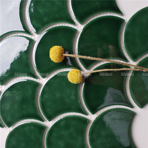 Wholesale Green Fish Scale Mosaic Tiles for Splashback Bathroom Project ...