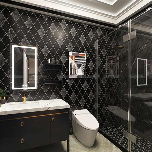 Uneven Large Black Porcelain Rhombus Shaped Tiles for Hotel Bathroom ...