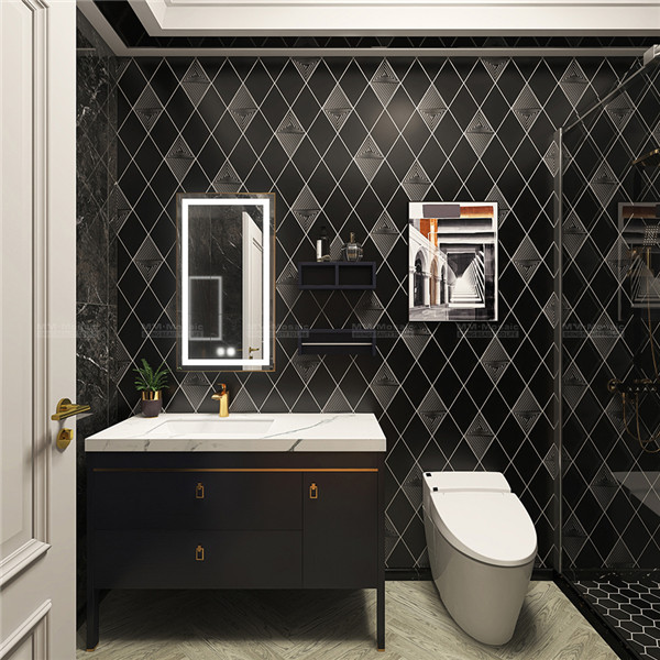 Uneven Large Black Porcelain Rhombus Shaped Tiles for Hotel Bathroom ...