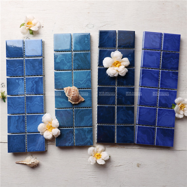 2" Square Porcelain Ink-jet Ocean Blue Pool Tile Floor Mosaics ...