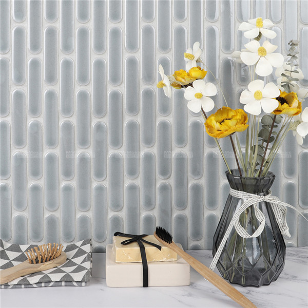 Premium Gray Long Oval Porcelain Mosaic Tiles for Wall Backsplash ...