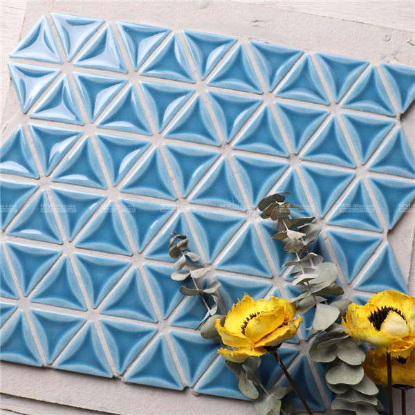 OEM Accept Sky Blue Concave 3D Triangle Mosaic Tiles for Backsplash ...