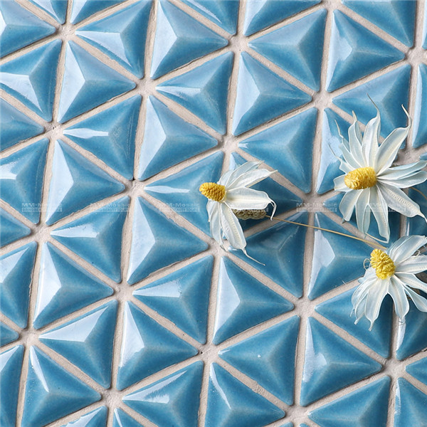 Blue Ceramic 3D Convex Triangle Mosaic Tiles for Kitchen Wall Project ...