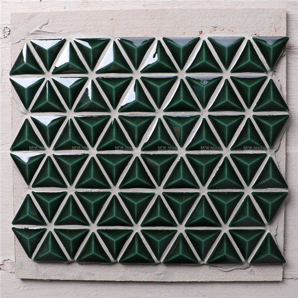 Triangle 3D Tiles Dark Green Ceramic Convex Mosaic for Bathroom Project ...