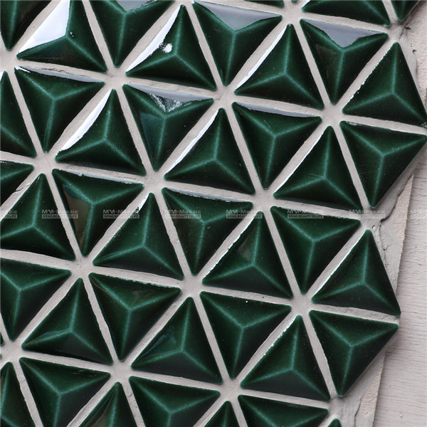 Triangle 3D Tiles Dark Green Ceramic Convex Mosaic for Bathroom Project ...
