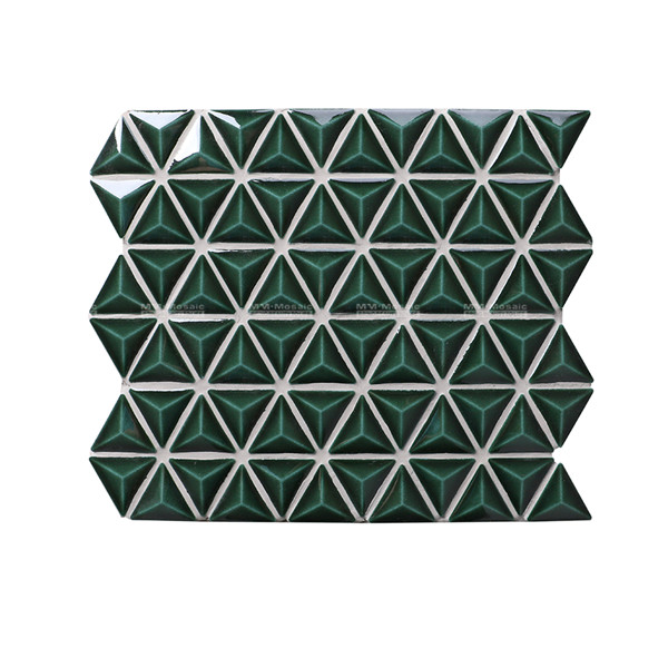 Triangle 3D Tiles Dark Green Ceramic Convex Mosaic for Bathroom Project ...
