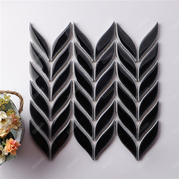 Wholesale Ceramic Crackle Black Leaf Pattern Mosaic Tiles for Bathroom ...