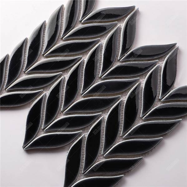 Wholesale Ceramic Crackle Black Leaf Pattern Mosaic Tiles for Bathroom ...