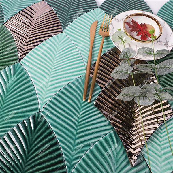 Modern Leaf Shape Ceramic Hand Made Green Tiles for Hotel Backsplash ...