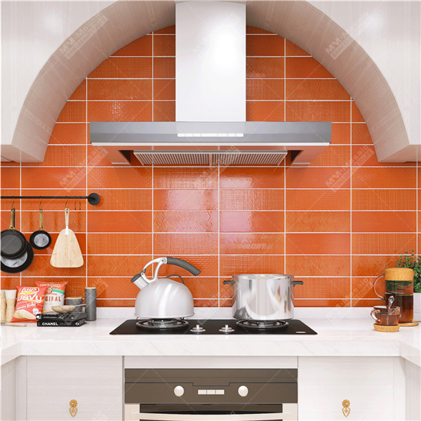 Red Subway Tile Kitchen
