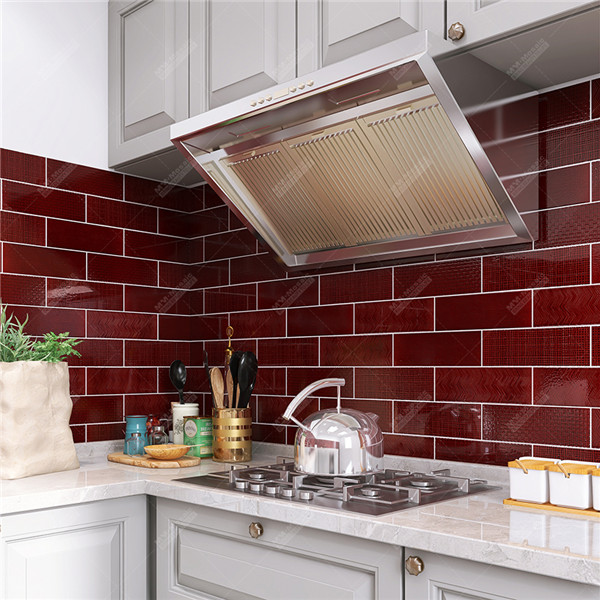 Red Subway Tile Kitchen