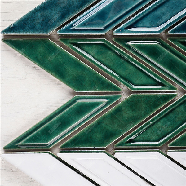 Wholesale Premium Glossy Green Ceramic Chevron Mosaic Sheet Tiles for ...