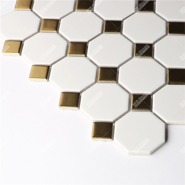 Wholesale 2" White Gold Dot Octagon Ceramic Tile Mosaic for Kitchen ...