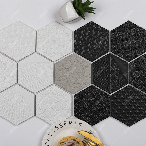 Wholesale Mould Surface Black White Ceramic Hexagon Tile Mosaic for ...