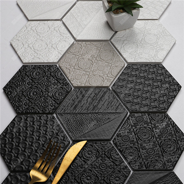 Wholesale Mould Surface Black White Ceramic Hexagon Tile Mosaic for ...