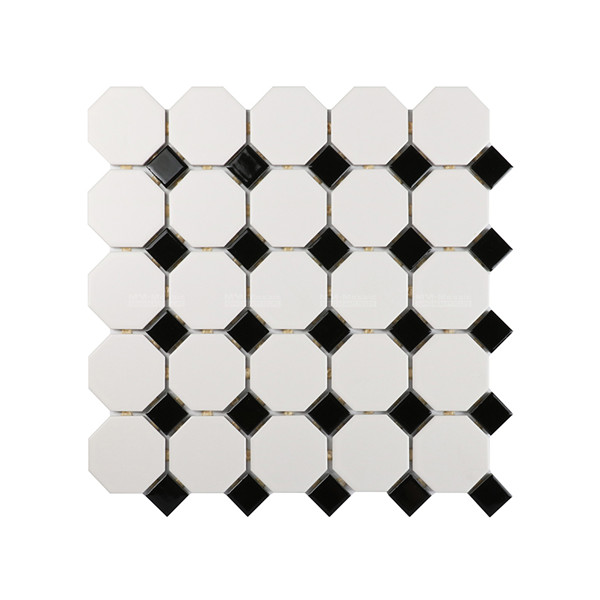 Foshan Supplier 2" Dot Joint Black White Octagon Ceramic Mosaic Tiles | MM-Mosaic