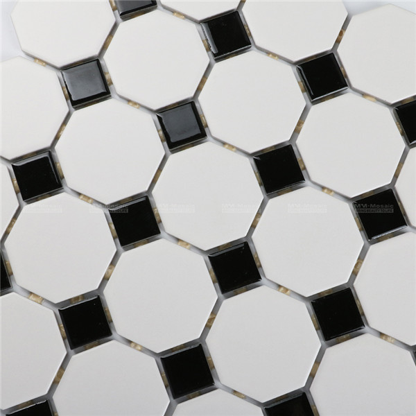 Foshan Supplier 2" Dot Joint Black White Octagon Ceramic Mosaic Tiles ...