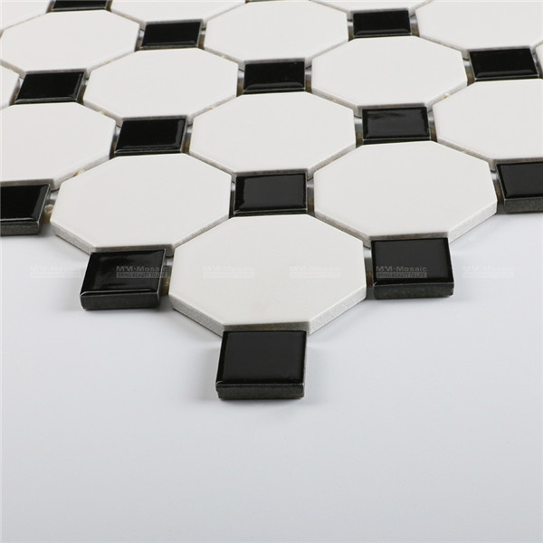 Foshan Supplier 2" Dot Joint Black White Octagon Ceramic Mosaic Tiles | MM-Mosaic