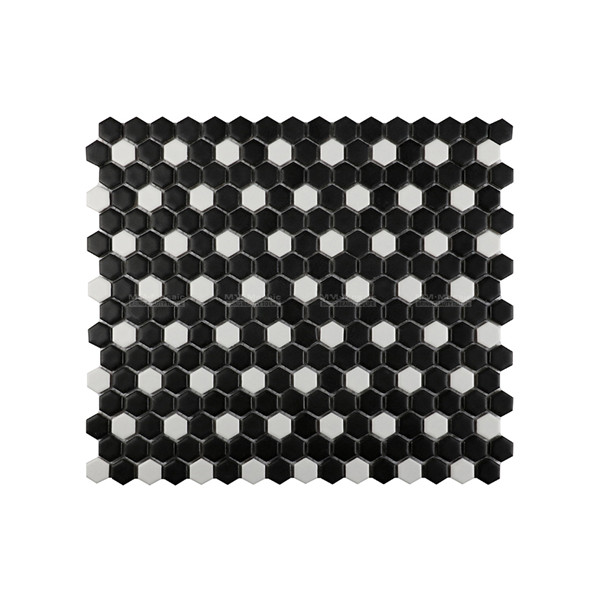 Foshan Factory 1" Black White Checkerboard Ceramic Hexagon Mosaic Wall ...