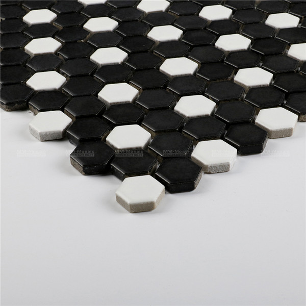 Foshan Factory 1" Black White Checkerboard Ceramic Hexagon Mosaic Wall ...