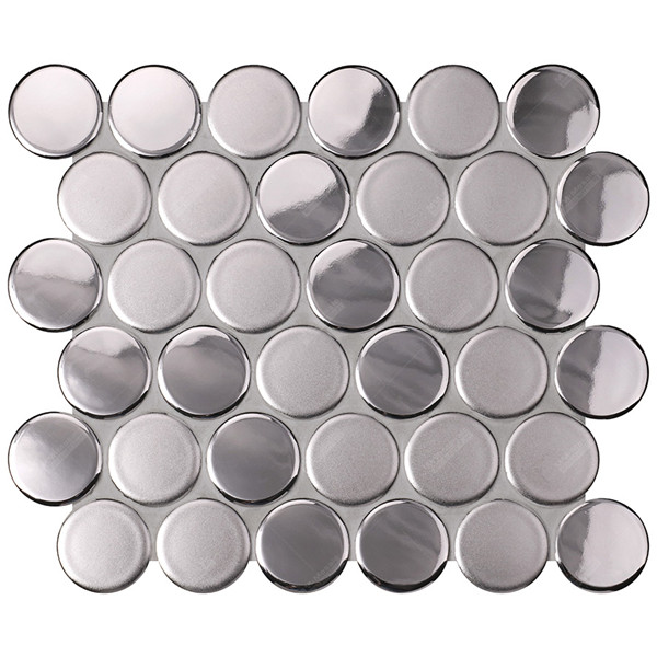 48mm Metallic Silver Penny Round Porcelain Mosaic Tiles Manufactueres ...