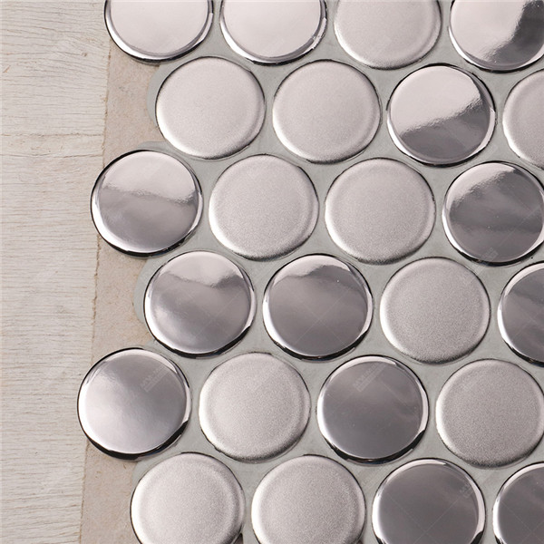 48mm Metallic Silver Penny Round Porcelain Mosaic Tiles Manufactueres ...