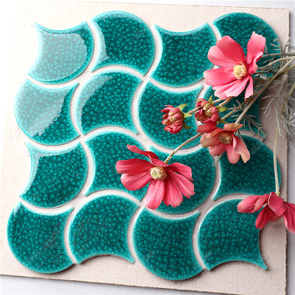 Wholesale Heavy Crackle Green Ceramic Fish Scale Fan Shapes Mosaic ...