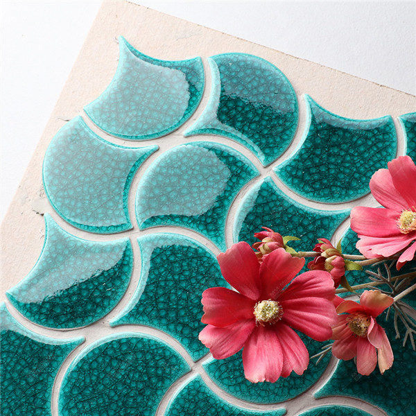 Wholesale Heavy Crackle Green Ceramic Fish Scale Fan Shapes Mosaic ...