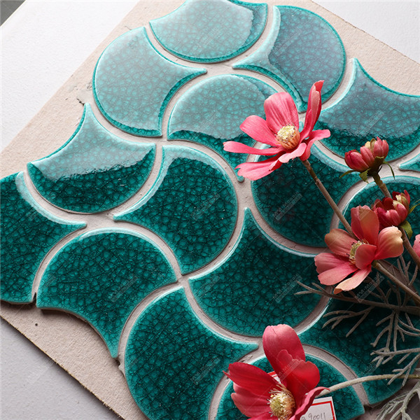 Wholesale Heavy Crackle Green Ceramic Fish Scale Fan Shapes Mosaic ...