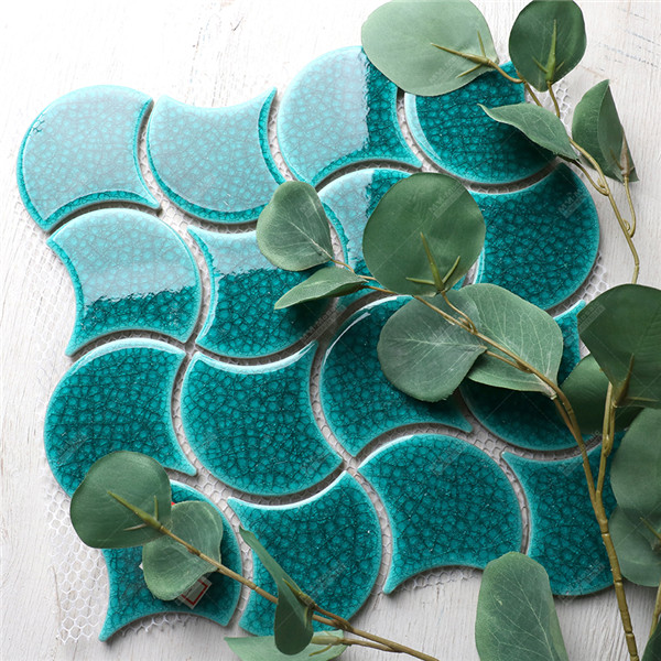 Wholesale Heavy Crackle Green Ceramic Fish Scale Fan Shapes Mosaic ...