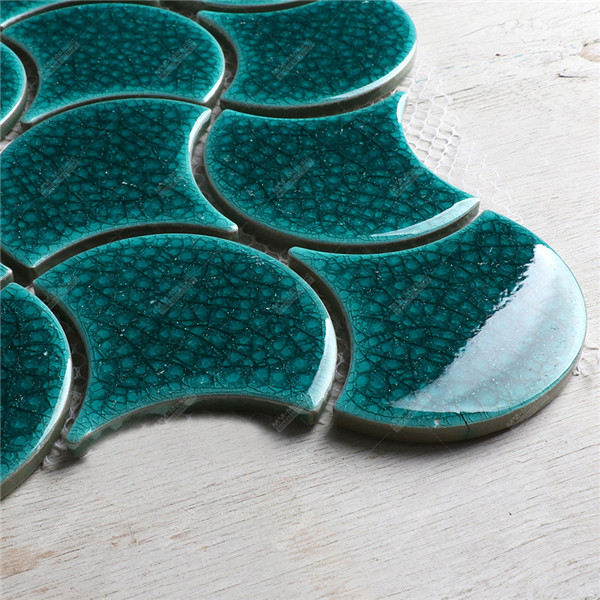 Wholesale Heavy Crackle Green Ceramic Fish Scale Fan Shapes Mosaic ...
