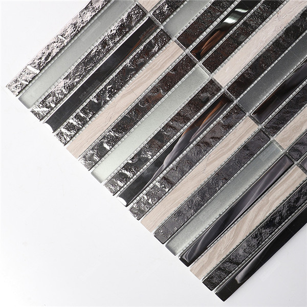 Foshan Company 15x148mm Electroplated Glass Stone Mosaic Strip Kit Kat ...