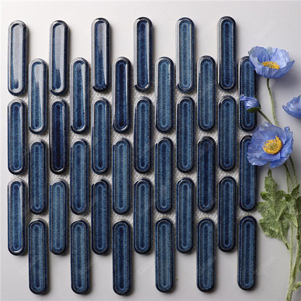Foshan Supplier Ceramic Long Oval Shape Dark Blue Mosaic Tiles for ...