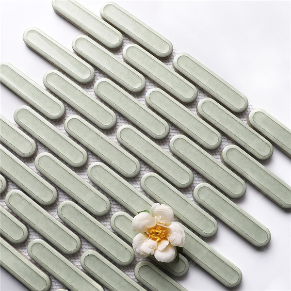 Hot Sale Mould Surface Long Oval Shape Ceramic Mosaic Tiles Green ...