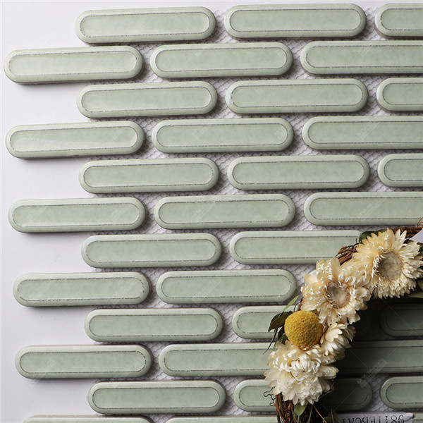 Hot Sale Mould Surface Long Oval Shape Ceramic Mosaic Tiles Green ...