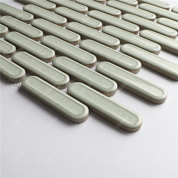Hot Sale Mould Surface Long Oval Shape Ceramic Mosaic Tiles Green ...