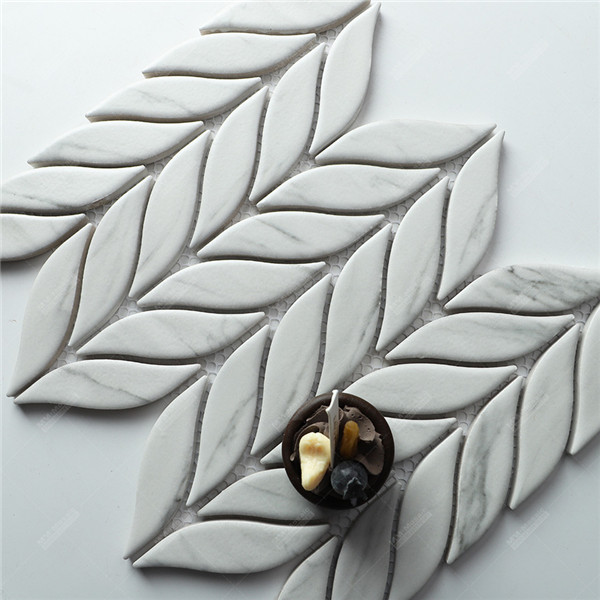 Foshan Wholesale Price White Leaf Shaped Carrara Mosaic Porcelain Tiles ...