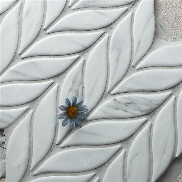 Foshan Wholesale Price White Leaf Shaped Carrara Mosaic Porcelain Tiles ...