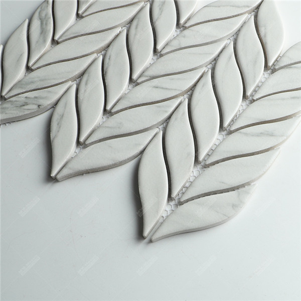 Foshan Wholesale Price White Leaf Shaped Carrara Mosaic Porcelain Tiles ...
