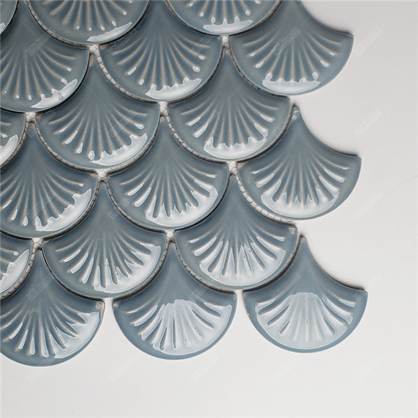 Foshan Supplies Porcelain 3D Mould Surface Blue Fish Scale Mosaic Tiles ...