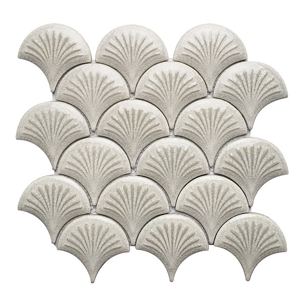3D Crackle Light Grey Ceramic Mosaic Fan Fish Scale Tile for Kitchen ...