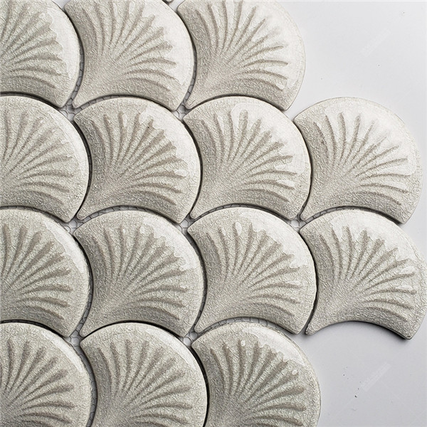 3D Crackle Light Grey Ceramic Mosaic Fan Fish Scale Tile for Kitchen ...