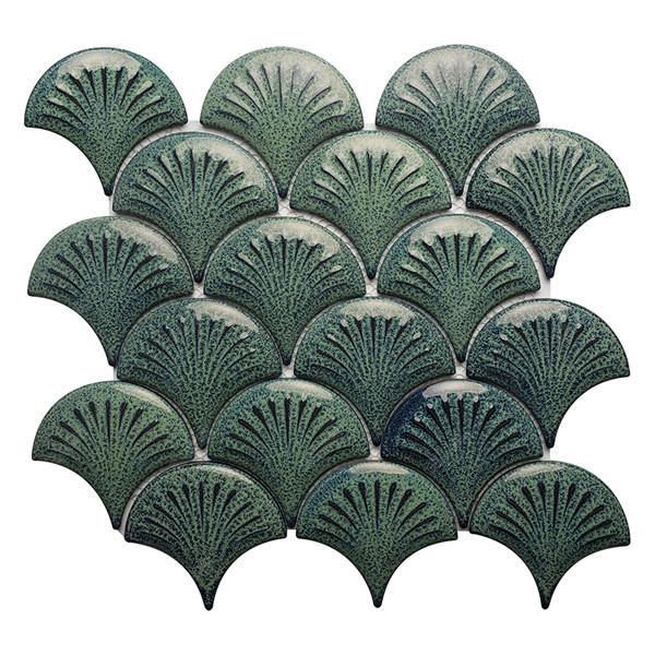 Wholeslae 3d Mould Surface Ceramic Mosaic Green Fish Scale Tile for ...